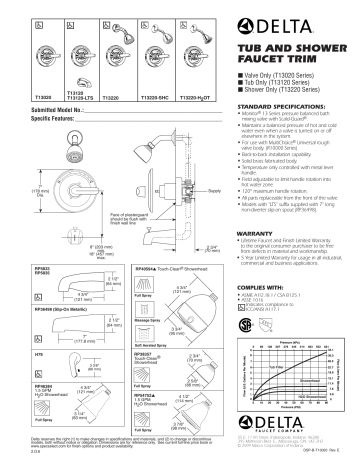 Delta T13220-H2OT Plumbing Product User manual | Manualzz