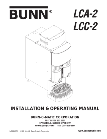 Bunn LCA-2 LCC-2 Coffeemaker Installation & Operating Manual | Manualzz