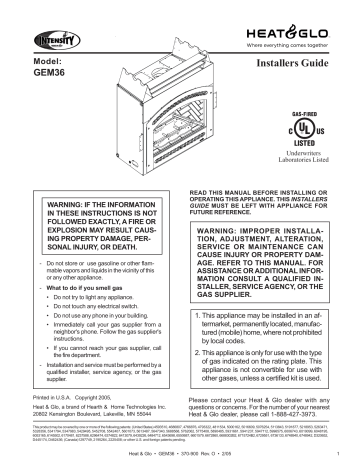 Heat & Glo LifeStyle GEM36 Indoor Fireplace User manual | Manualzz