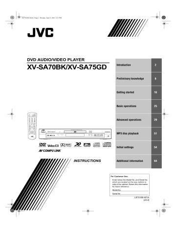 JVC XV-SA70BK DVD Player User manual | Manualzz