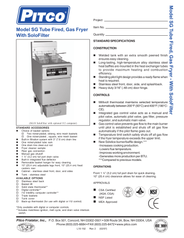 Pitco Frialator SG14T Fryer User manual | Manualzz