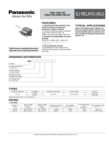 Panasonic EJ Relays Switch User manual | Manualzz