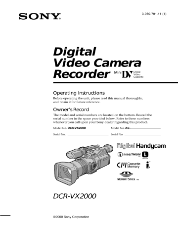 Sony DCR-VX2000 Camcorder User manual | Manualzz