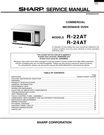 Sharp R-24AT Microwave Oven Service manual | Manualzz
