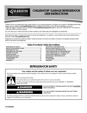 Whirlpool Gladiator Chillerator Refrigerator User manual | Manualzz