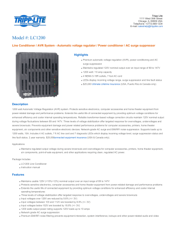 Tripp Lite LC1200 Power Supply User manual | Manualzz