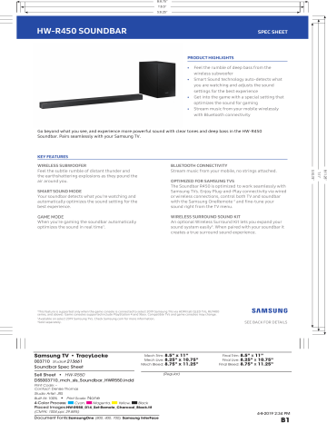 Samsung HW-R450 Soundbar Spec. Sheet | Manualzz