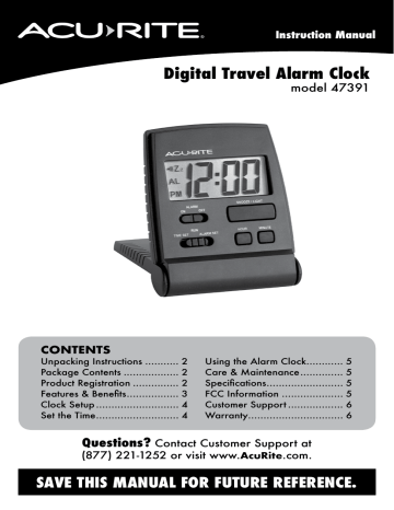 Acurite Digital Travel Alarm Clock Instruction manual | Manualzz
