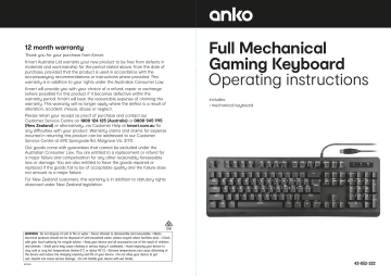 Anko Full Mechanical Gaming Keyboard Instruction manual | Manualzz