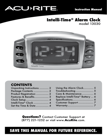 Acurite Intelli-Time Alarm Clock Instruction manual | Manualzz