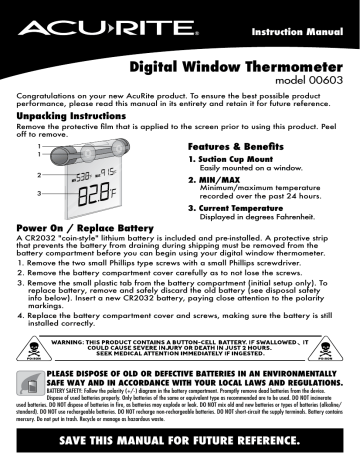 ACCURITE Digital Window Thermometer Instruction manual | Manualzz