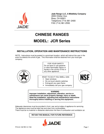 Jade Range JCR Installation and Operation Manual | Manualzz