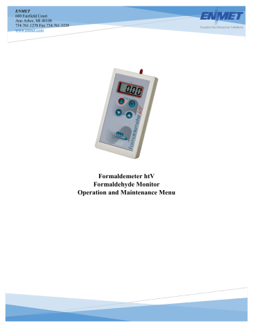 ENMET Formaldemeter-htV Manual | Manualzz