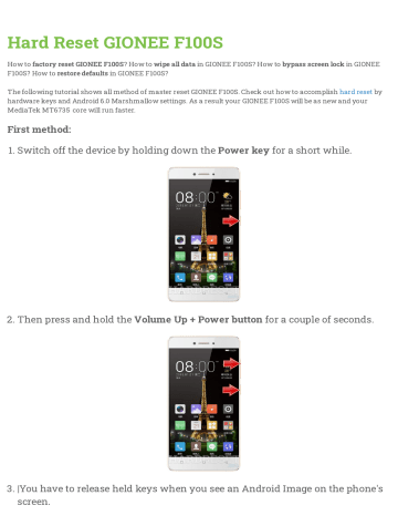 Hard Reset GIONEE F100S | Manualzz