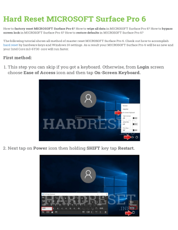 Hard Reset MICROSOFT Surface Pro 6 | Manualzz