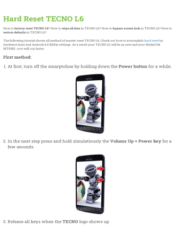 Hard Reset TECNO L6 | Manualzz