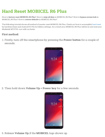 Hard Reset MOBICEL R6 Plus | Manualzz