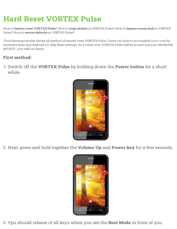 Hard Reset VORTEX Pulse | Manualzz