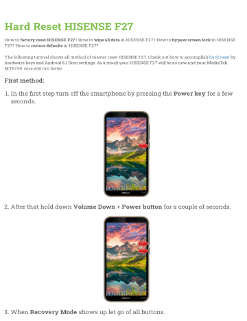 Hard Reset HISENSE F27 | Manualzz