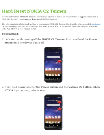 Hard Reset NOKIA C2 Tennen | Manualzz