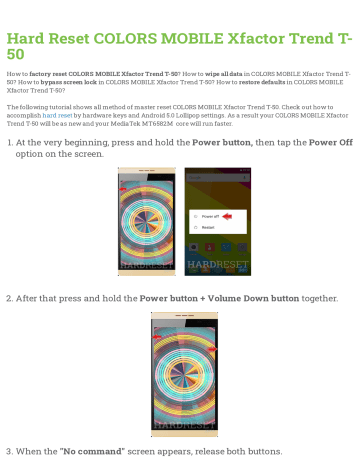 Hard Reset COLORS MOBILE Xfactor Trend T-50 | Manualzz