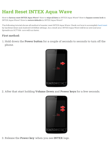 Hard Reset INTEX Aqua Wave | Manualzz