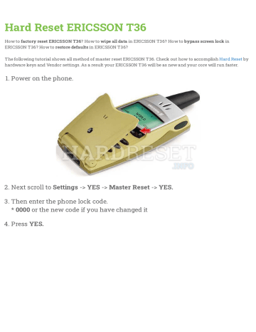 Hard Reset ERICSSON T36 | Manualzz