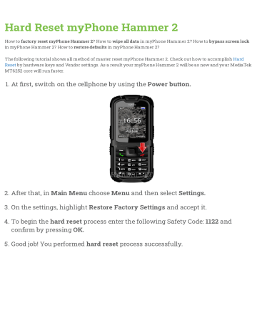 Hard Reset myPhone Hammer 2 | Manualzz