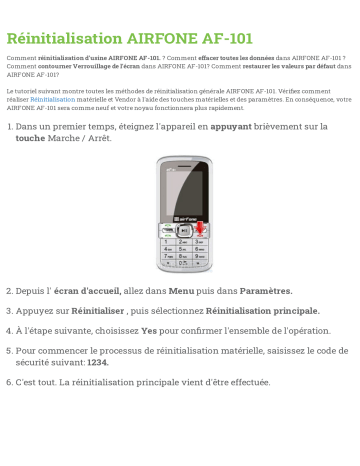 AIRFONE AF-101 Manuel de réinitialisation dure | Manualzz