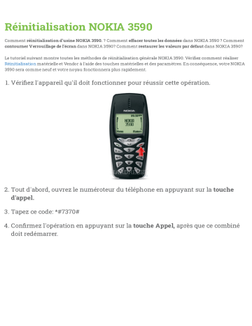 Réinitialisation NOKIA 3590 | Manualzz