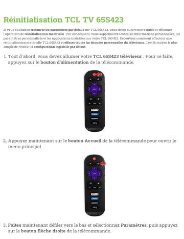 Réinitialisation TCL TV 65S423 | Manualzz