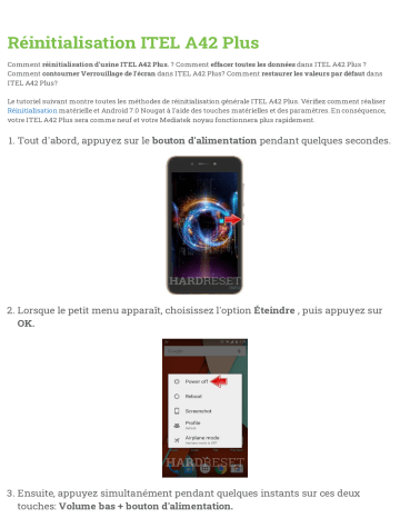 Itel A42 Plus Manuel de réinitialisation dure | Manualzz