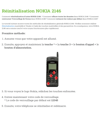 Réinitialisation NOKIA 2146 | Manualzz