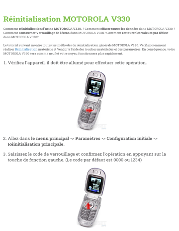 Réinitialisation MOTOROLA V330 | Manualzz