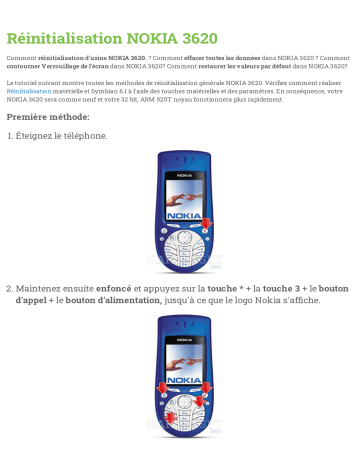 Réinitialisation NOKIA 3620 | Manualzz