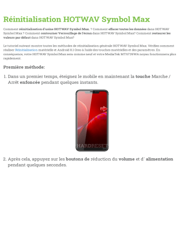 Réinitialisation HOTWAV Symbol Max | Manualzz