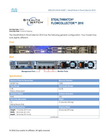 Cisco Stealthwatch Flow Collector 2010 Specification | Manualzz