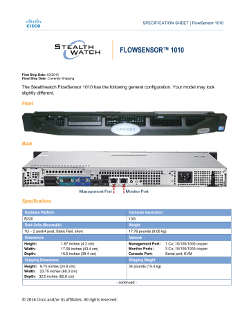Cisco Stealthwatch Flow Sensor Series Specification | Manualzz