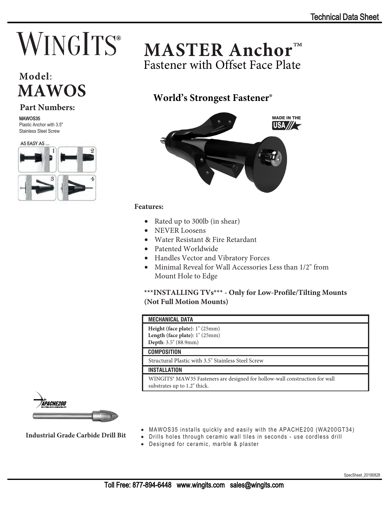 WingIts MAWOS35 MASTER Anchor™ Fastener Spec Sheet, 51% OFF