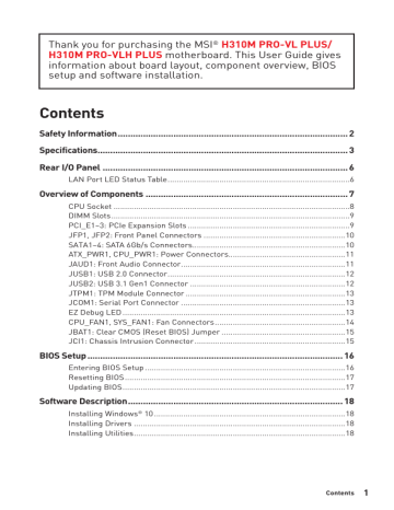 JFP1, JFP2: Front Panel Connectors. MSI H310M PRO-VLH PLUS, MS-7C14 ...