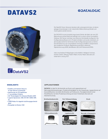 Datalogic DataVS2 Vision Sensor Datenblatt | Manualzz