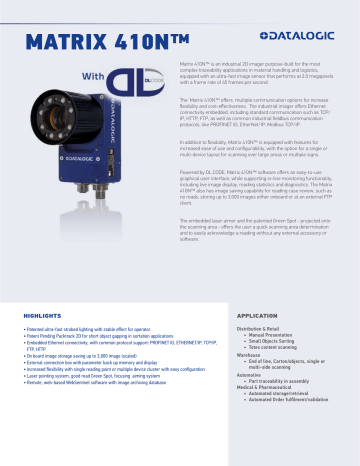 Datalogic Matrix 410N™ Image-Based ID Scanner Data Sheet | Manualzz