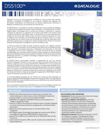 Datalogic DS5100 Laser Bar Code Scanner Ficha de datos | Manualzz
