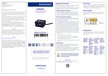 Datalogic DSM04XX OEM Barcode Reader Owner's Manual | Manualzz