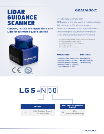 Datalogic Lidar Guidance Scanner Lidar Data Sheet | Manualzz