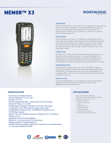 Datalogic Memor X3 Handheld Computer Datenblatt | Manualzz