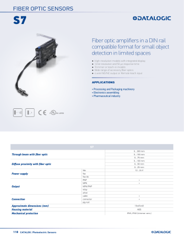 Datalogic S7 Fiber Optic Amplifier Data Sheet | Manualzz