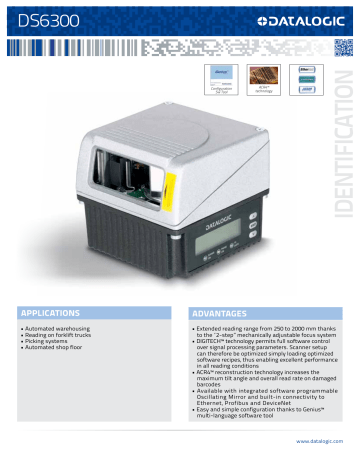 Datalogic DS6300 Laser Bar Code Scanner Data Sheet | Manualzz