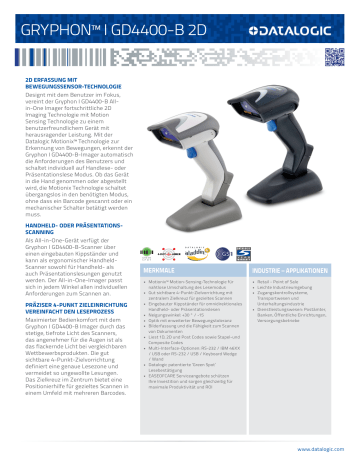 Datalogic Gryphon I GD4400-B 2D Datenblatt | Manualzz