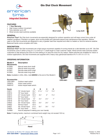 American Time Glo Dial Clock Movement Specifications | Manualzz